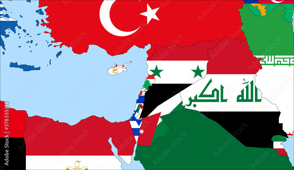 Lebanon map with neighboring countries