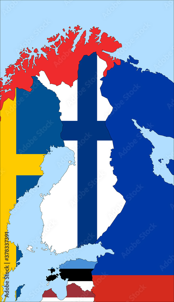 Center the map of Finland. Vector maps showing Finland and neighboring ...