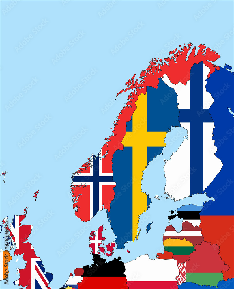 Center the map of Norway. Vector maps showing Norway and neighboring ...