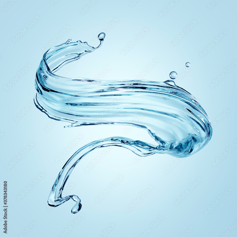 3d render, water splash, translucent liquid wavy jet, splashing wave ...