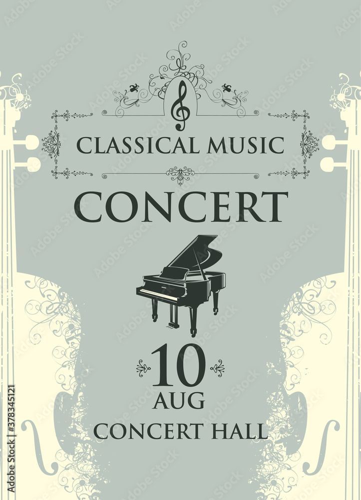 Poster for a concert of classical music in vintage style. Vector ...