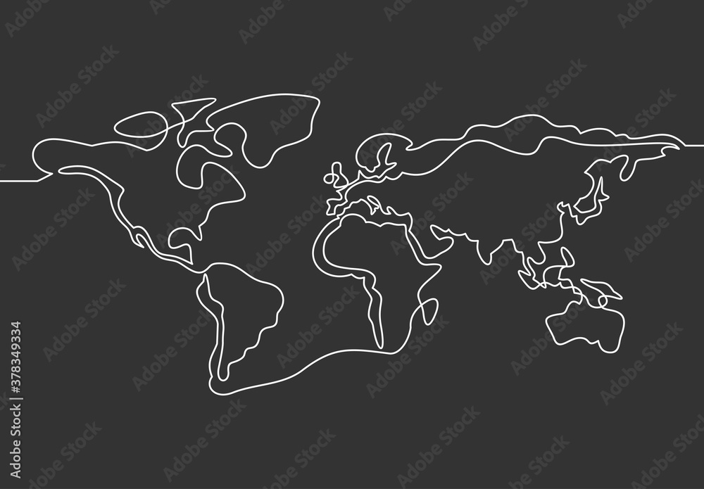 continuous line drawing - map of world map Stock Vector | Adobe Stock