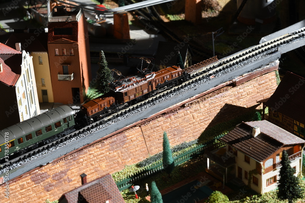 Florence, ITALY - December 2019: Miniature railway model with landscape ...