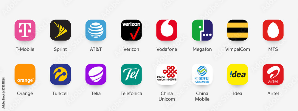 Application icons of the world's largest cellular operators. Rounded ...