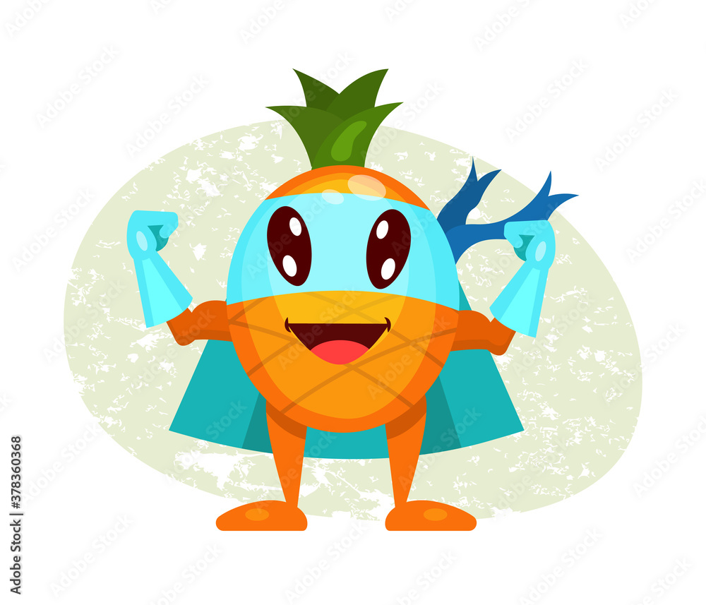 Vecteur Stock Funny cartoon character fruit pineapple in superhero ...