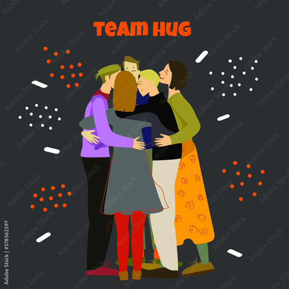 Vektorová grafika „Team hug. So happy to see you, set. Cheerful team ...