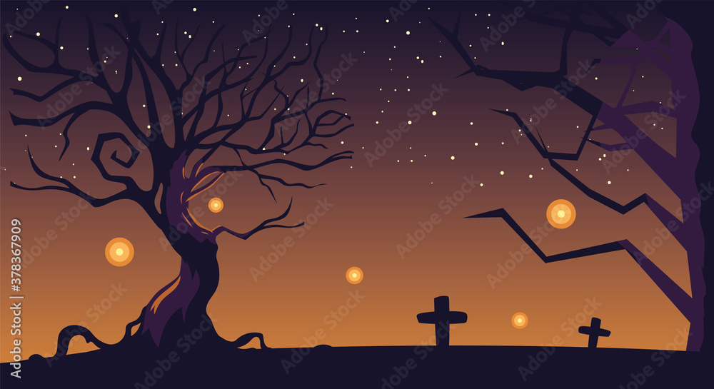 halloween background with cemetery and tombstones at night Stock Vector ...