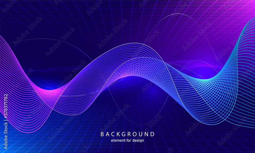 Abstract wave element with perspective mesh with depth of field effect ...