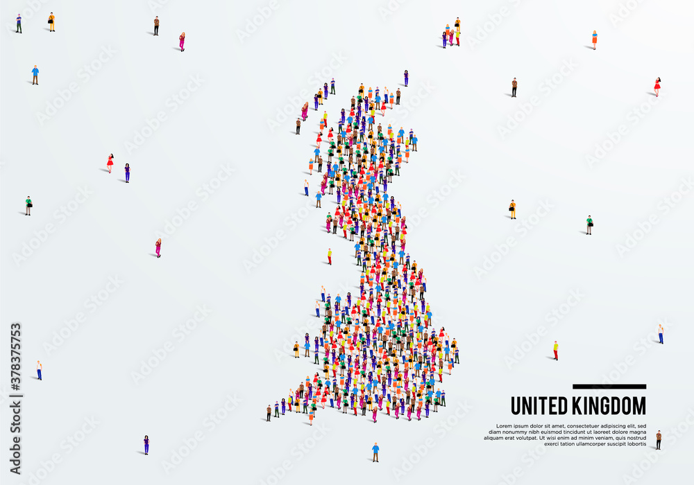 England or United Kingdom Map. Large group of people form to create a ...