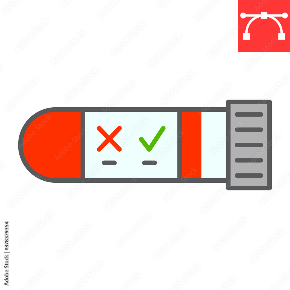 HIV test tube color line icon, aids and hiv, vial for analysis sign ...