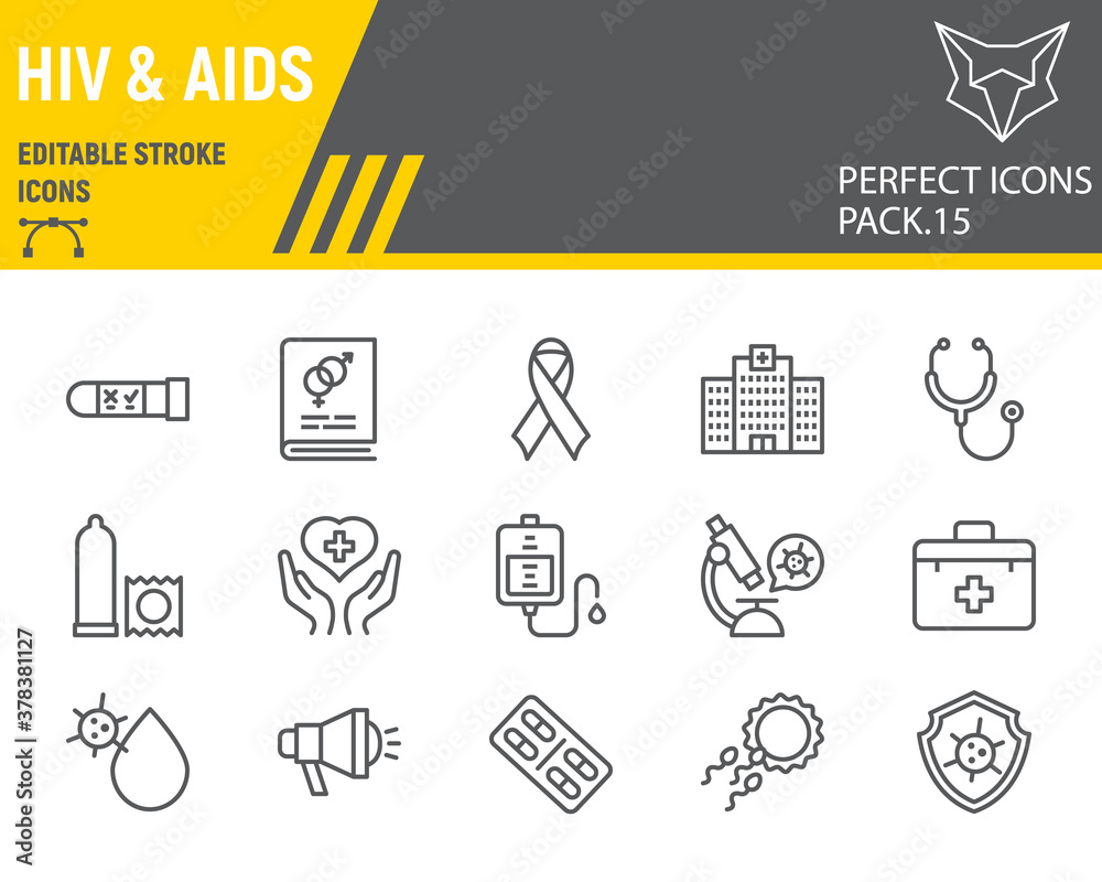 HIV and AIDS line icon set, healthcare collection, vector sketches ...