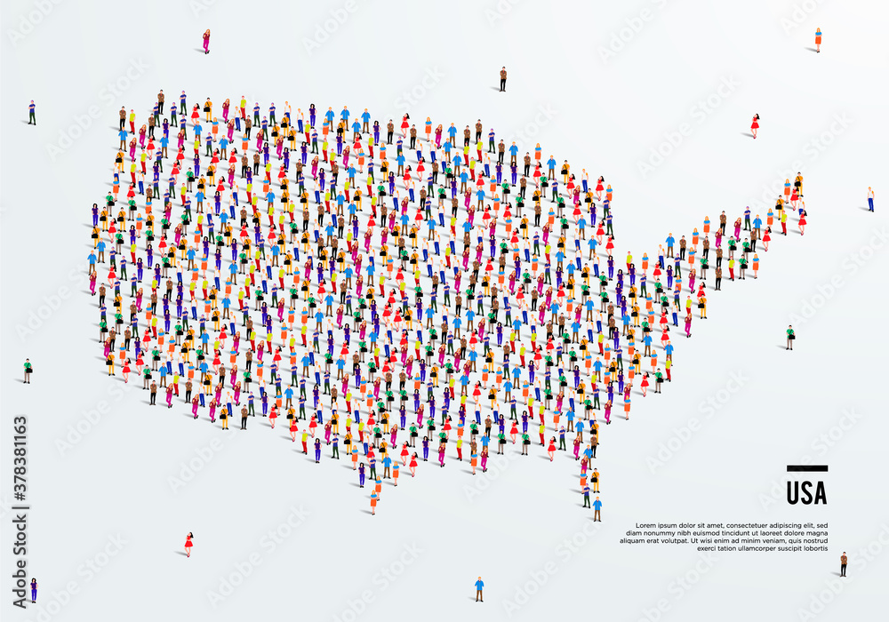 USA or America Map. Large group of people form to create a shape of ...