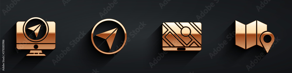 Set Monitor with location marker, Infographic of city map navigation ...