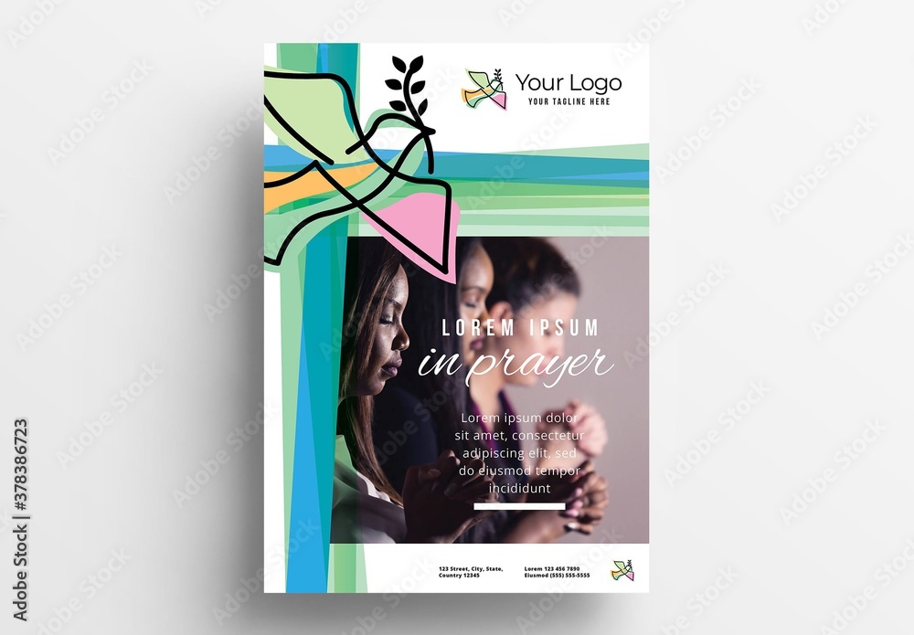 Modern Church Poster with Illustrated Dove Stock Template | Adobe Stock