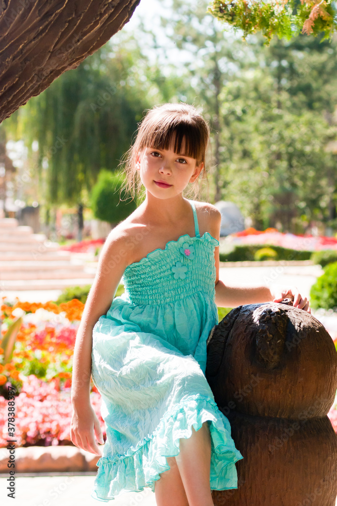 Girl Posing In The Park Little Girl Eight Years Old Posing In A
