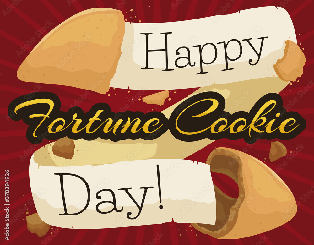 Fortune Cookie with Omen in Paper ready to Celebrate its Day, Vector ...