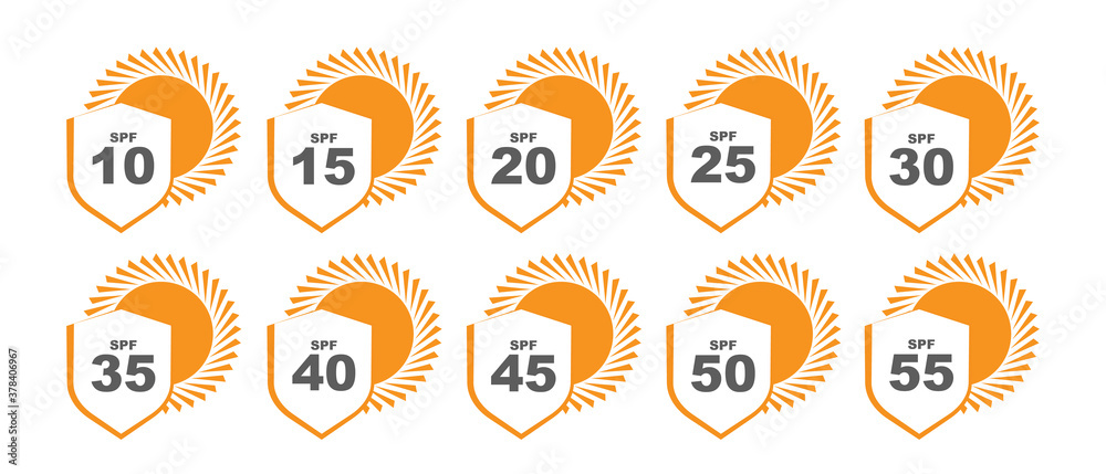 Set of SPF Protection Icons with Suns UV Block Symbols Stock Vector ...
