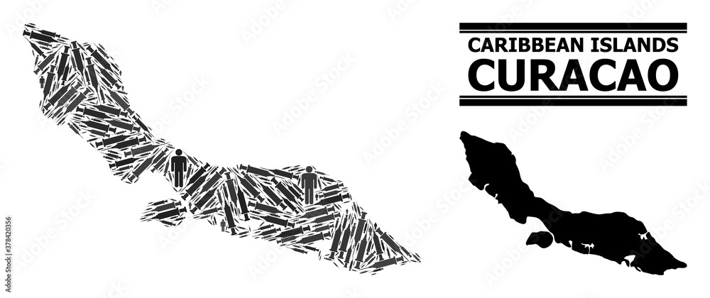 Inoculation mosaic and solid map of Curacao Island. Vector map of ...