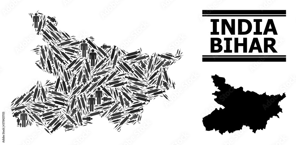 Covid-2019 Treatment mosaic and solid map of Bihar State. Vector map of ...