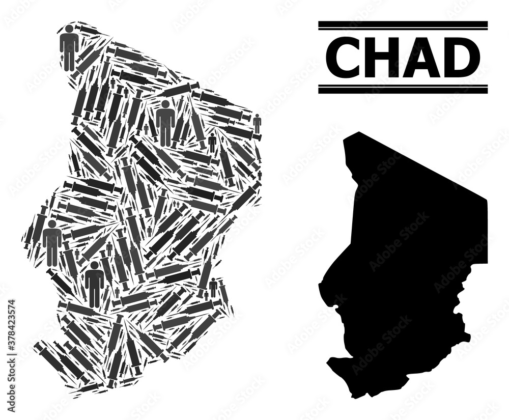 Vaccine mosaic and solid map of Chad. Vector map of Chad is designed ...