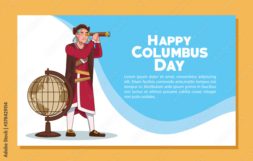 Columbus day celebration scene of christopher using telescope and map ...