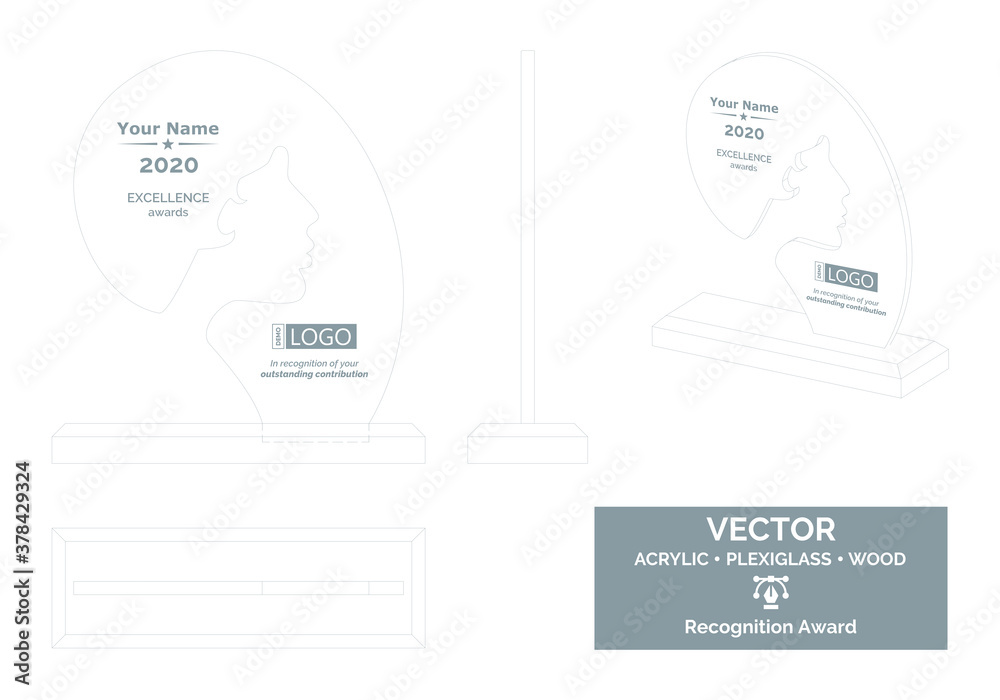 Female face silhouette Vector Template, Hair salon trophy Distinction ...