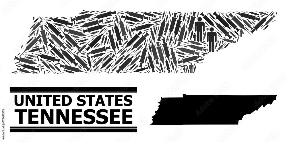 Vaccine mosaic and solid map of Tennessee State. Vector map of ...