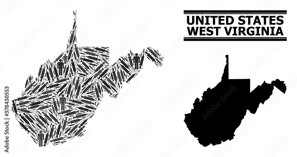 Vaccination mosaic and solid map of West Virginia State. Vector map of ...