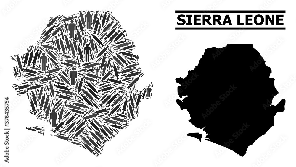 Vaccination mosaic and solid map of Sierra Leone. Vector map of Sierra ...
