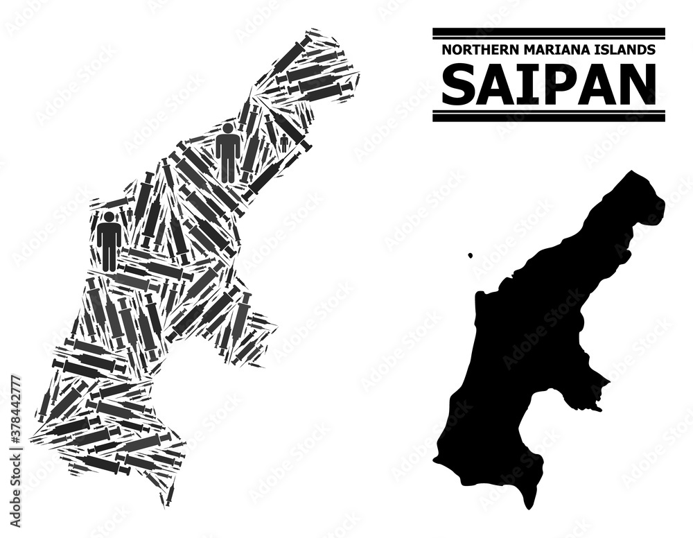 Covid-2019 Treatment mosaic and solid map of Saipan Island. Vector map ...