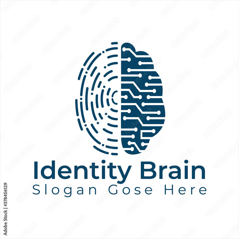 Vector Logo Icon With Brain And Fingerprint. Digital brain plus ...