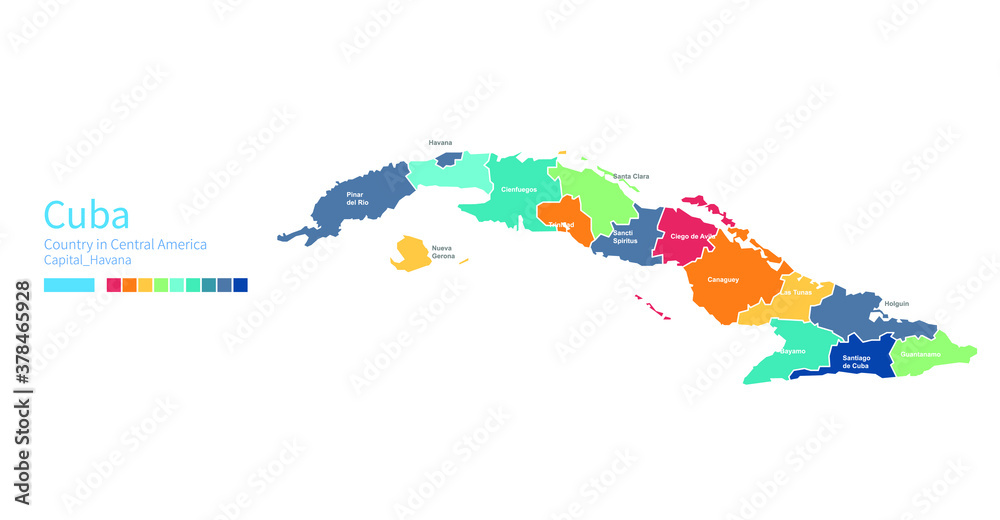Cuba map. Colorful detailed vector map of the Central America ...