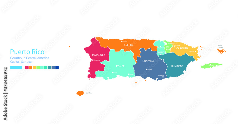 Puerto Rico map. Colorful detailed vector map of the Central America ...