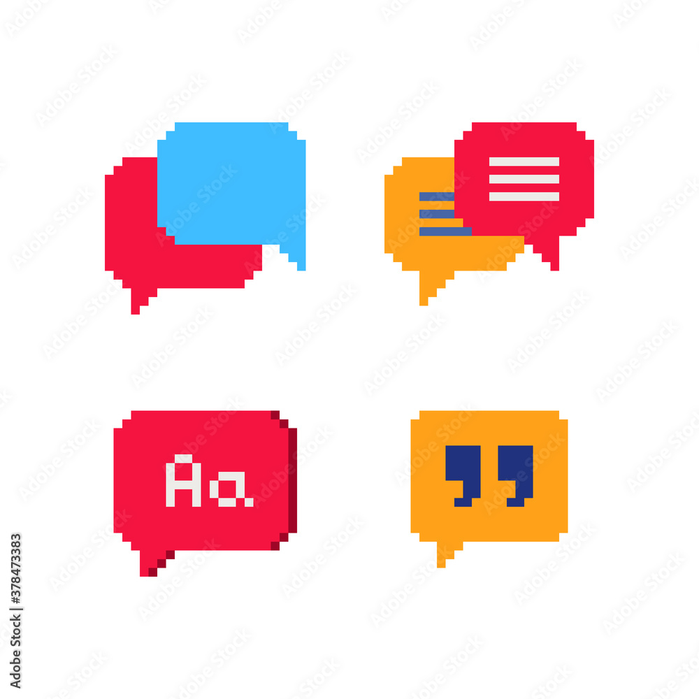 Speech bubble pixel art icons set. Like, message, dialogue, call ...