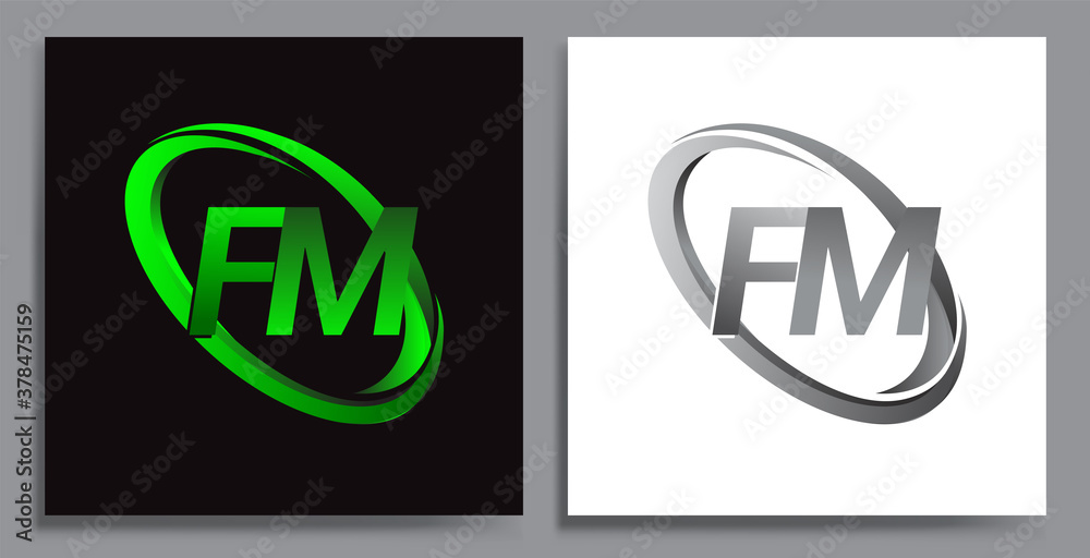 letter FM logotype design for company name colored Green swoosh and ...