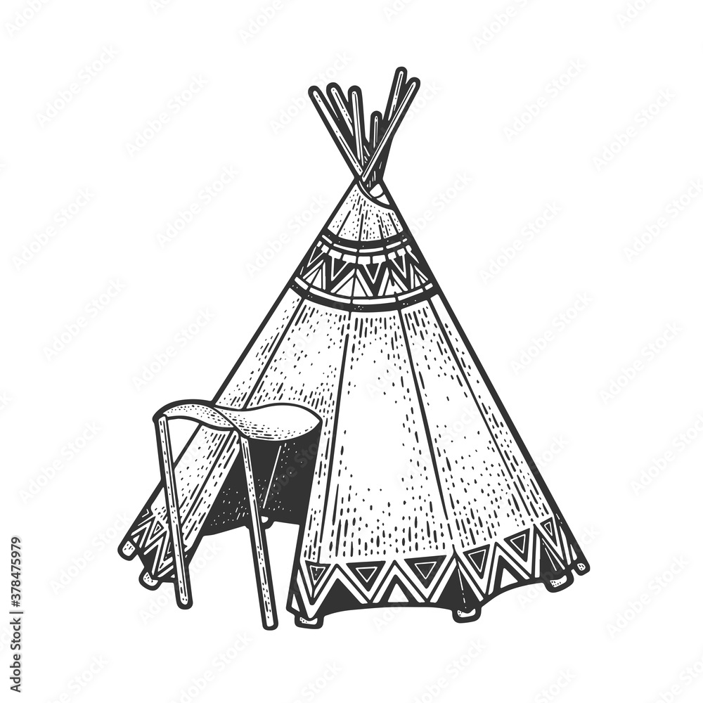 Wigwam Native American tribes hut house sketch engraving vector ...