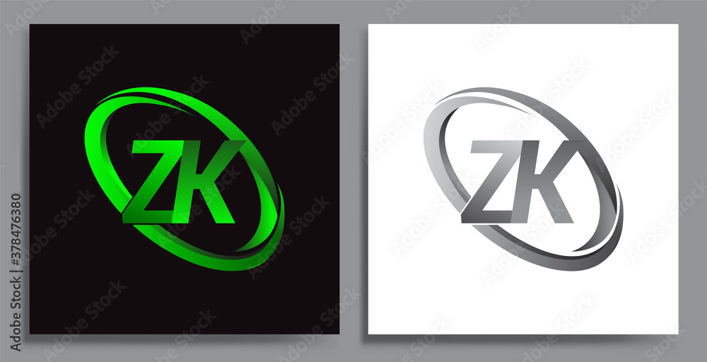 letter ZK logotype design for company name colored Green swoosh and ...