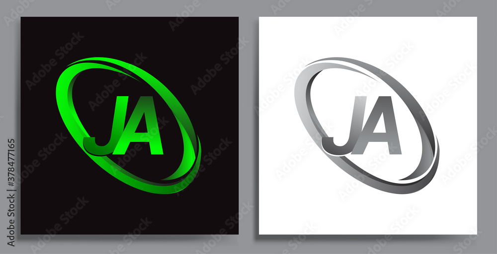 letter JA logotype design for company name colored Green swoosh and ...