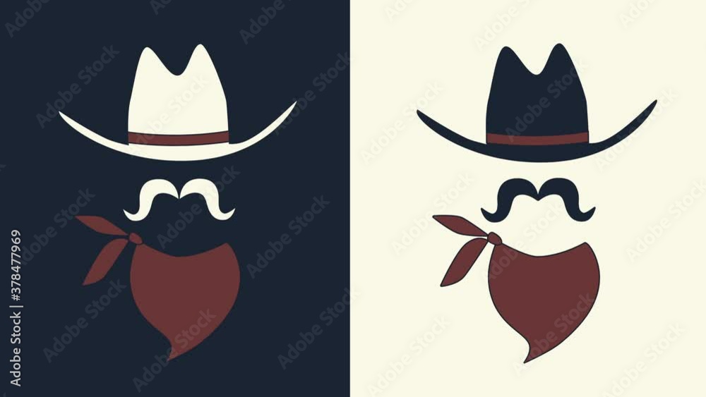Animation of cowboy iconic symbols - riding moving cowpoke hat ...