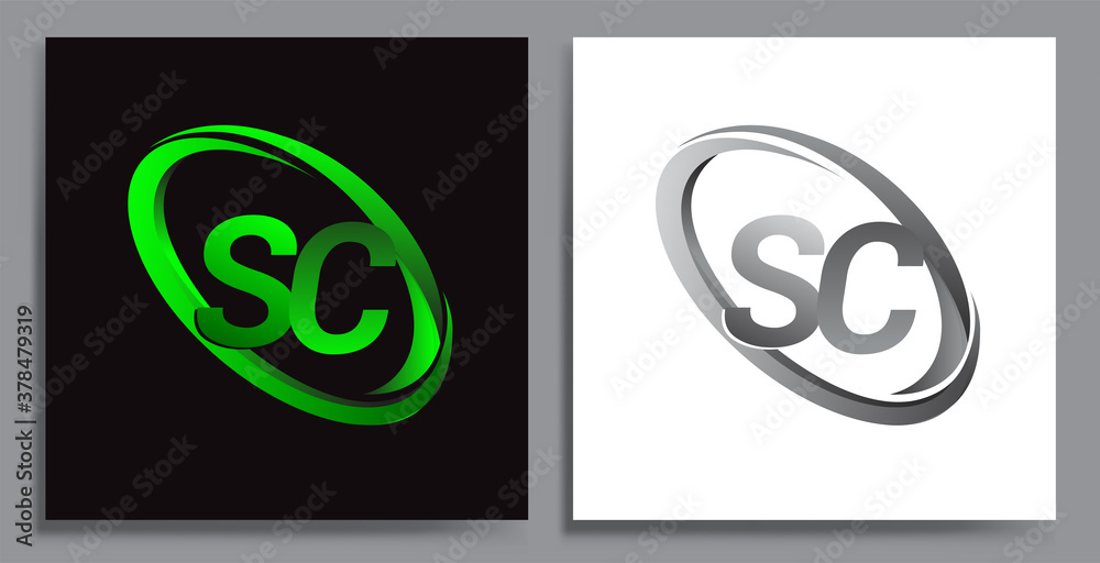 letter SC logotype design for company name colored Green swoosh and ...
