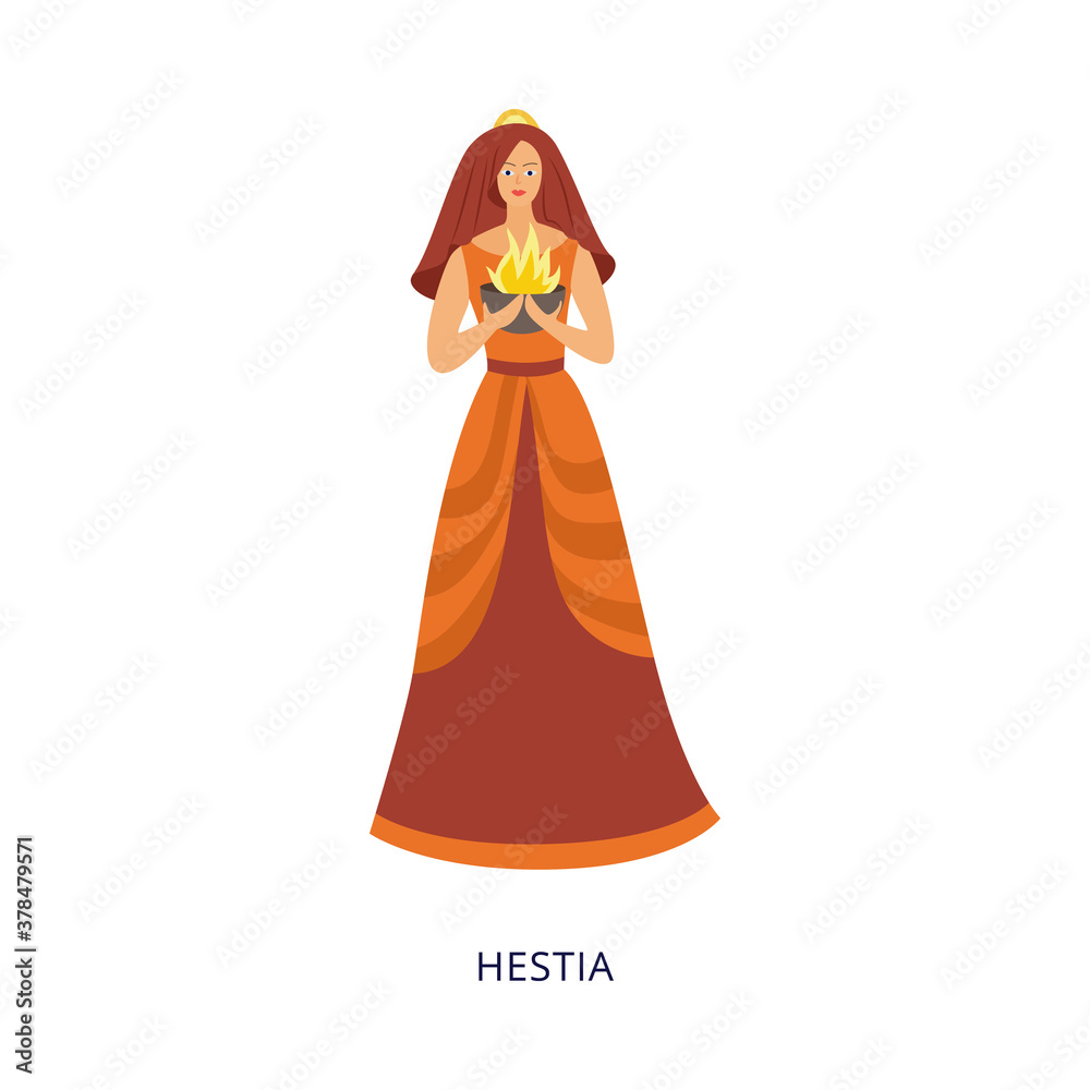 Hestia Greek goddess of the hearth and fire flat vector illustration ...
