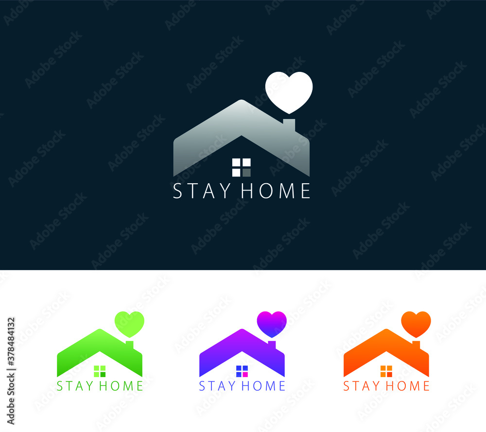 Vector Stay Home Logo Design Template - House with heart. Home ...