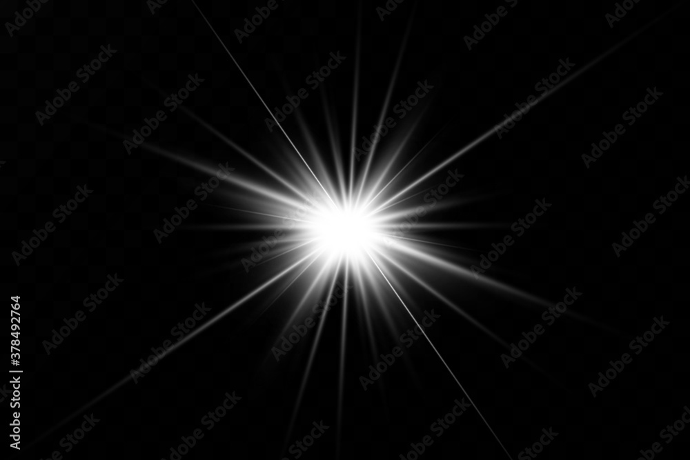 White glowing light explodes on a transparent background. with ray ...