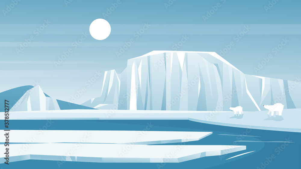 Antarctic landscape vector illustration. Cartoon frost nature scenery ...