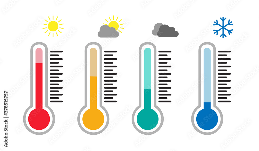 Thermometer icon set from hot to cold temperature, weather symbol ...