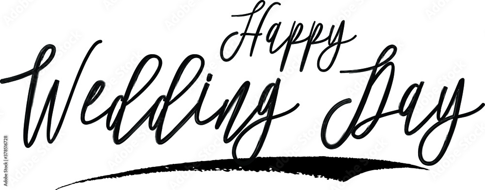 Happy Wedding Day Handwritten Calligraphy Black Color Text On White ...