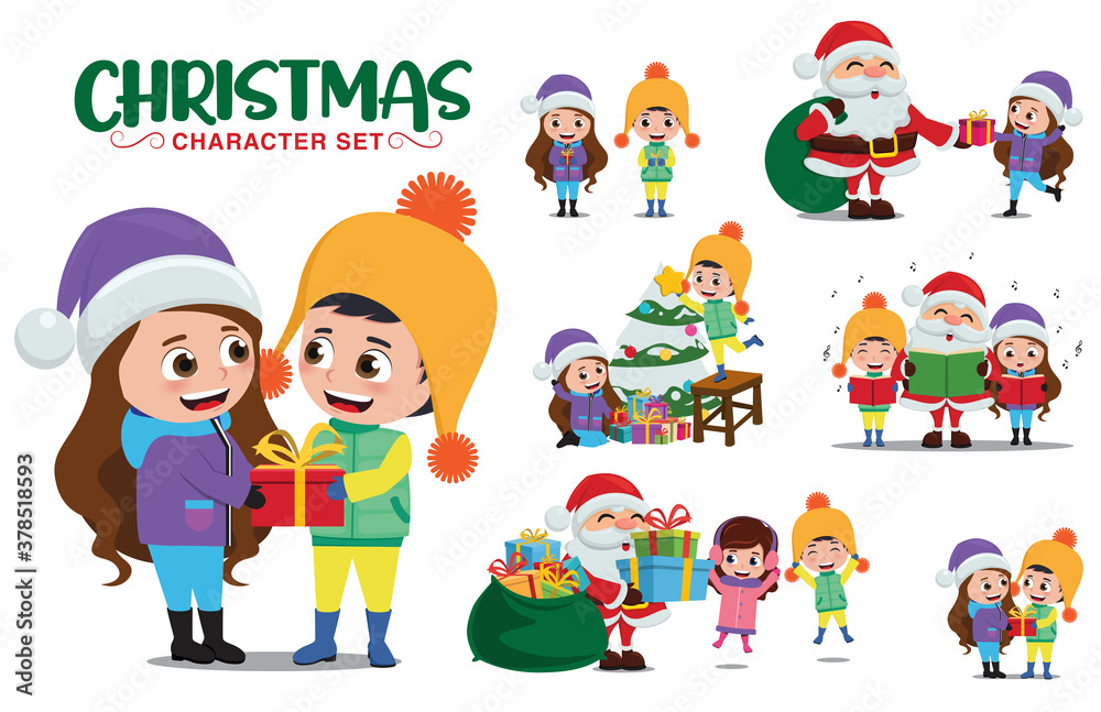Christmas character vector set. Christmas kid characters of xmas ...