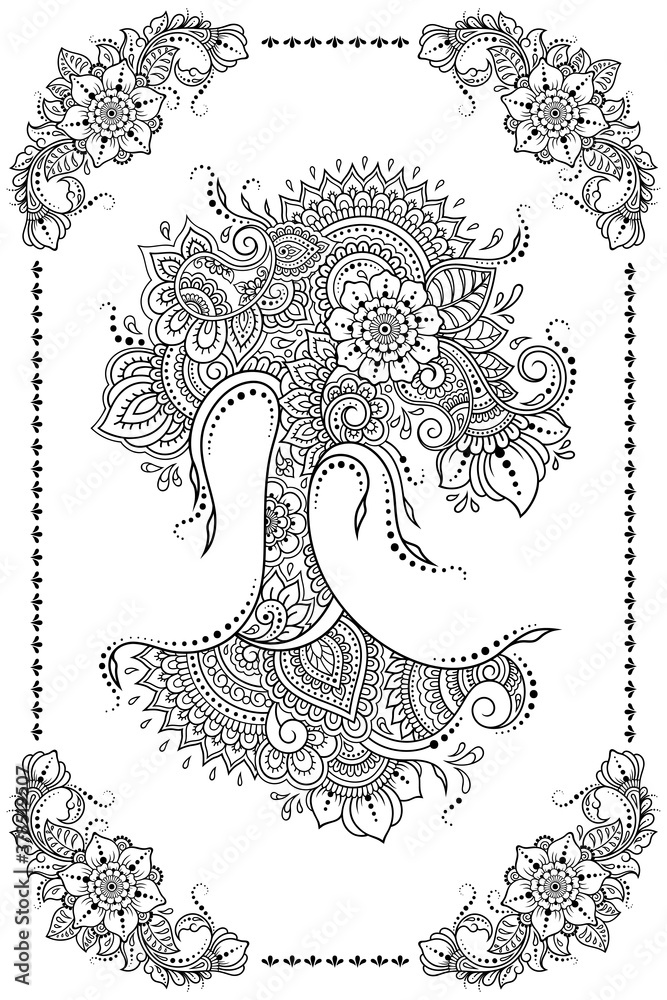 Stylized with henna tattoo decorative pattern for decorating covers ...