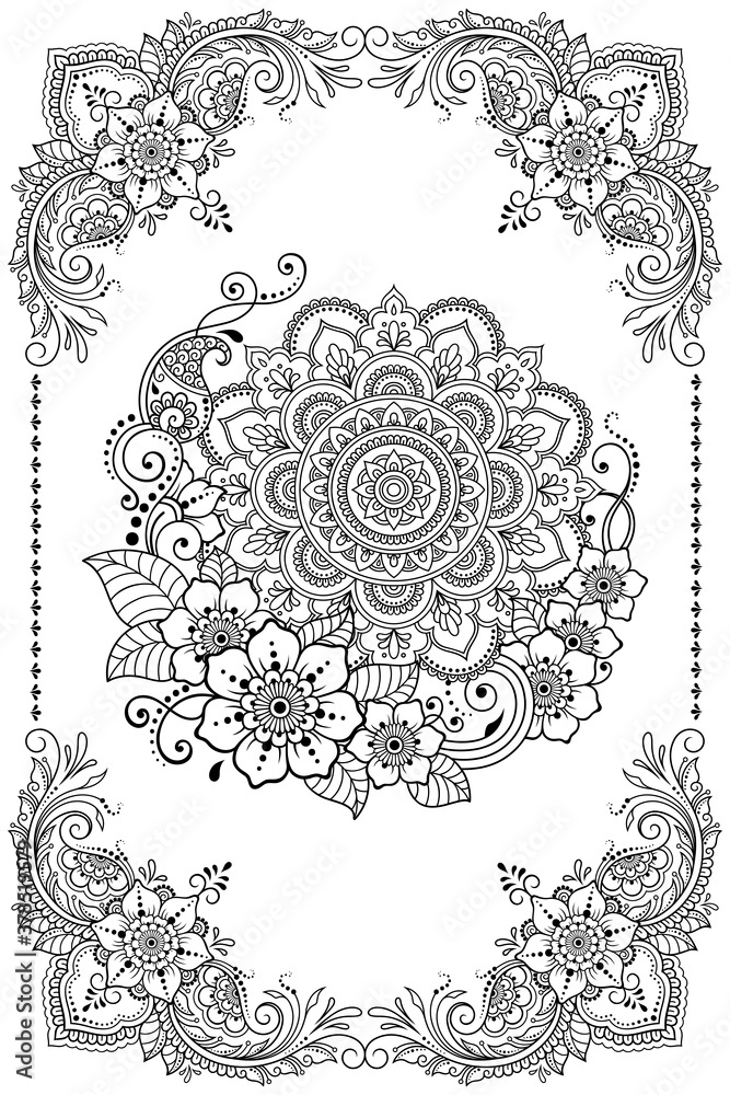 Stylized with henna tattoo decorative pattern for decorating covers ...