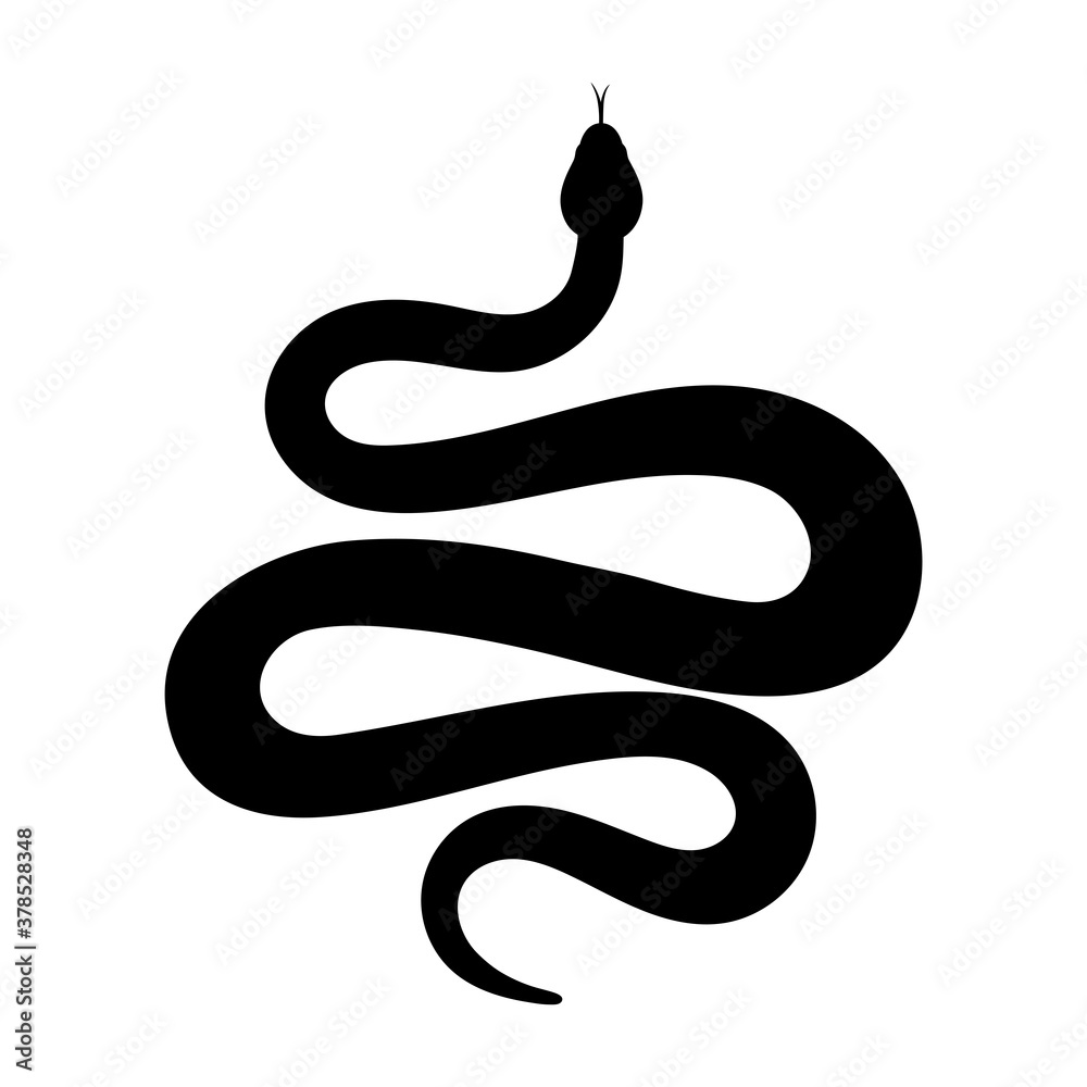 Black silhouette snake. Isolated symbol or icon snake on white ...